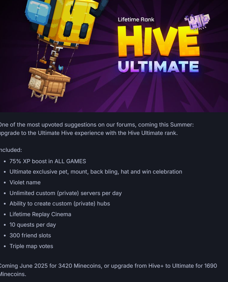 Ultimate Rank should be able to /fly in Hub - Anything Else - The Hive Forums